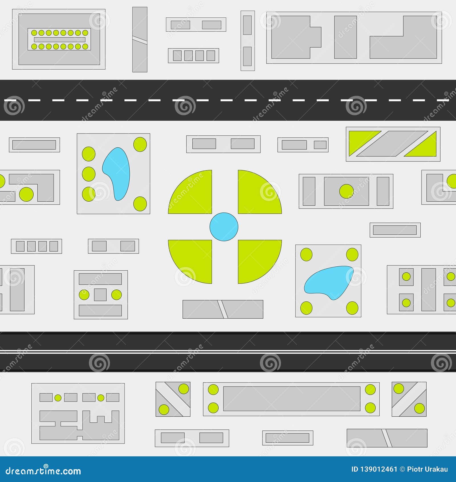 Map Elements Top View Seamless Pattern Stock Vector - Illustration of ...
