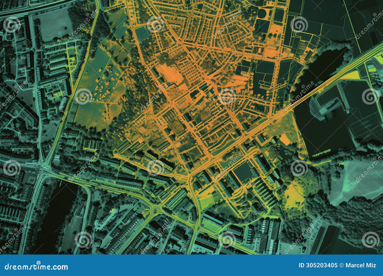 Map of Elevation of a City Urban Area with Roads and Junctions for GIS ...