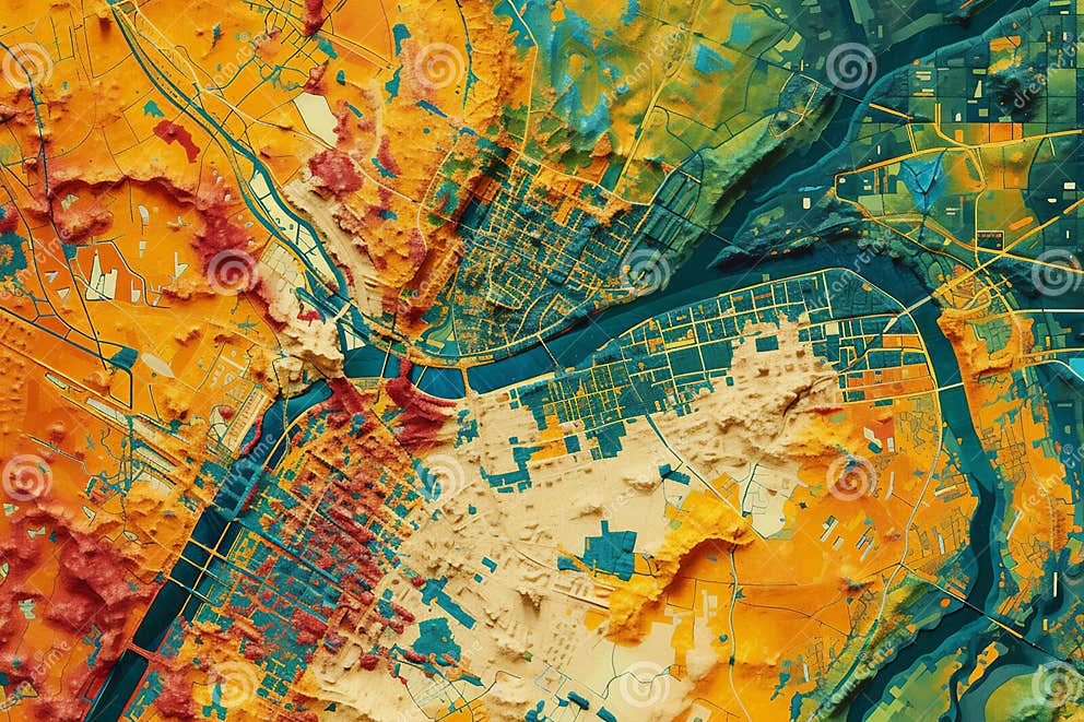 Map of Elevation of a City Urban Area with Roads and Junctions for GIS ...