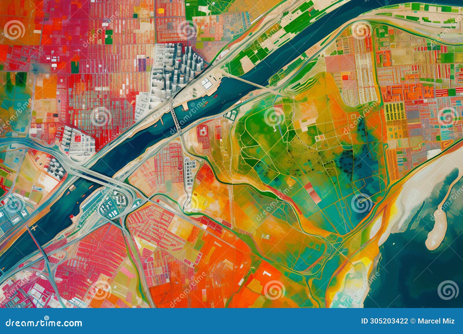 Map of Elevation of a City Urban Area with Roads and Junctions for GIS ...