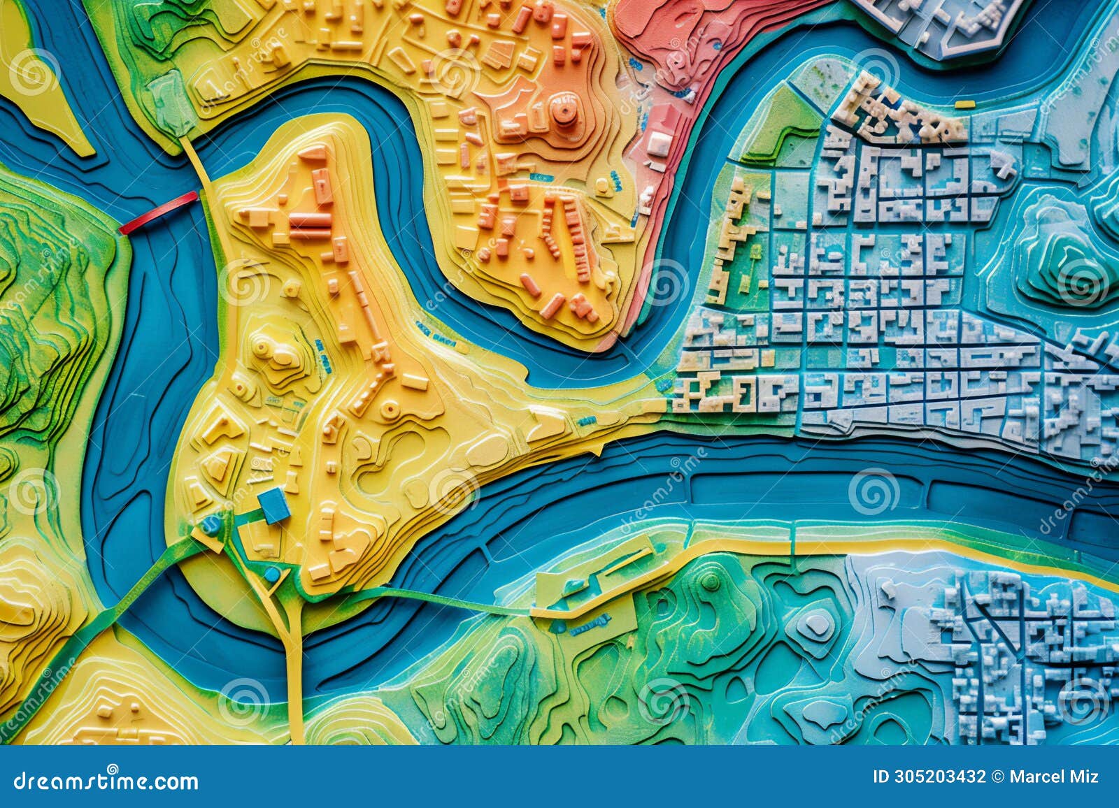 Map of Elevation of a City Urban Area with Roads and Junctions for GIS ...