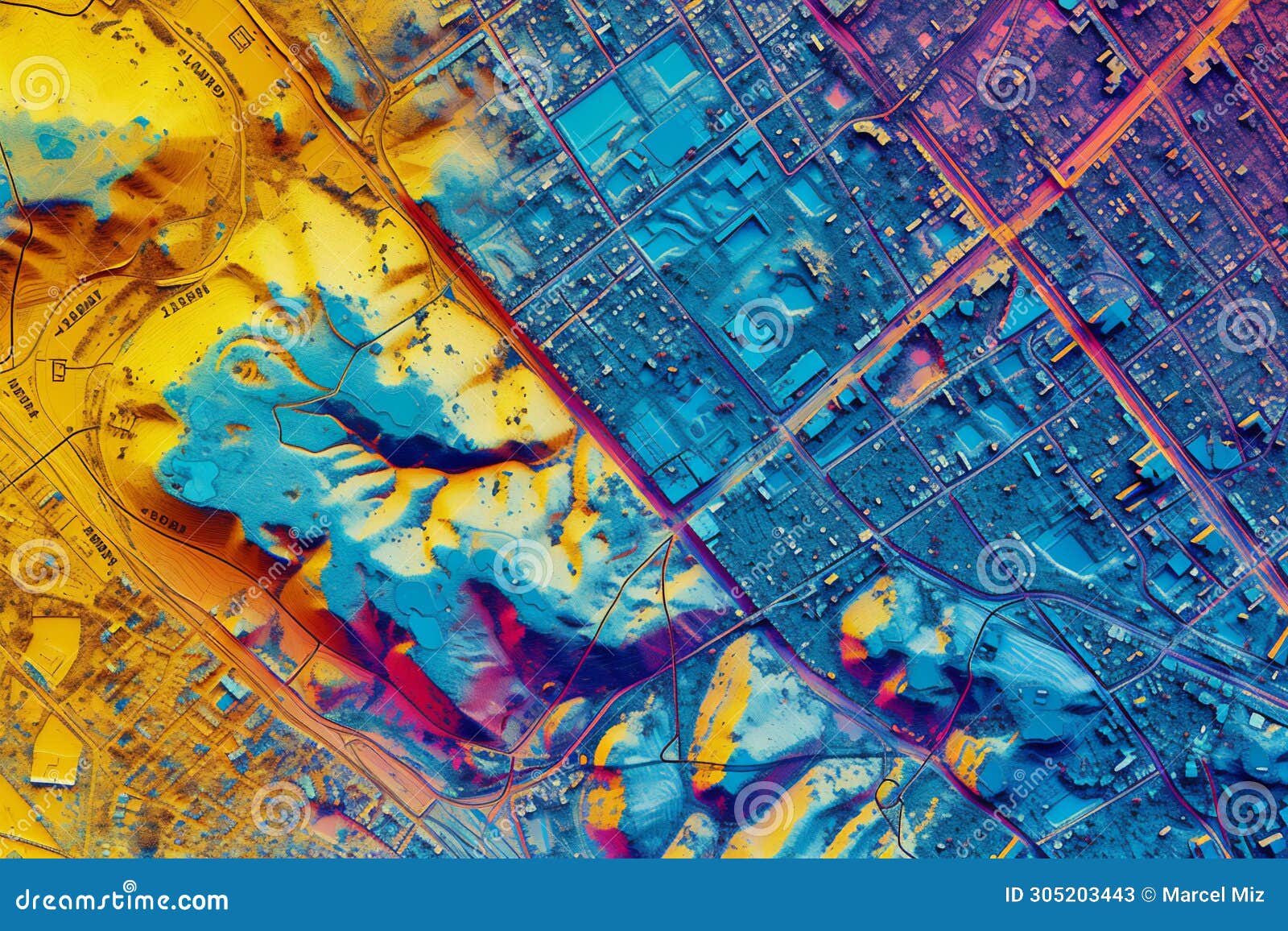 Map Of Elevation Of A City Urban Area With Roads And Junctions For GIS ...