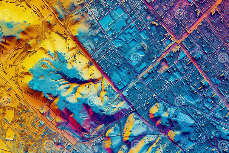 Map of Elevation of a City Urban Area with Roads and Junctions for GIS ...