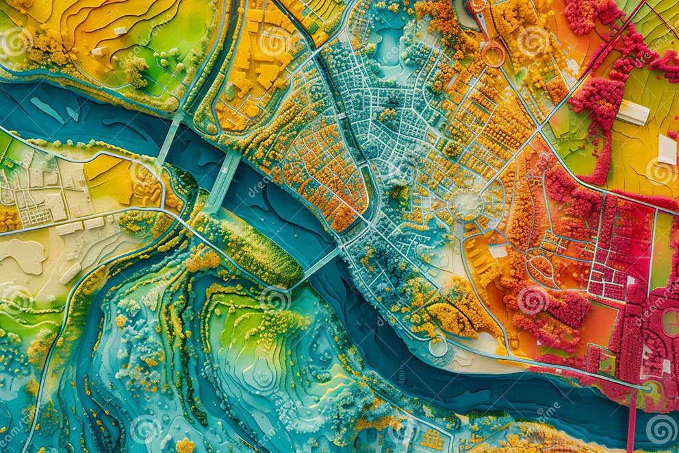 Map of Elevation of a City Urban Area with Roads and Junctions for GIS ...