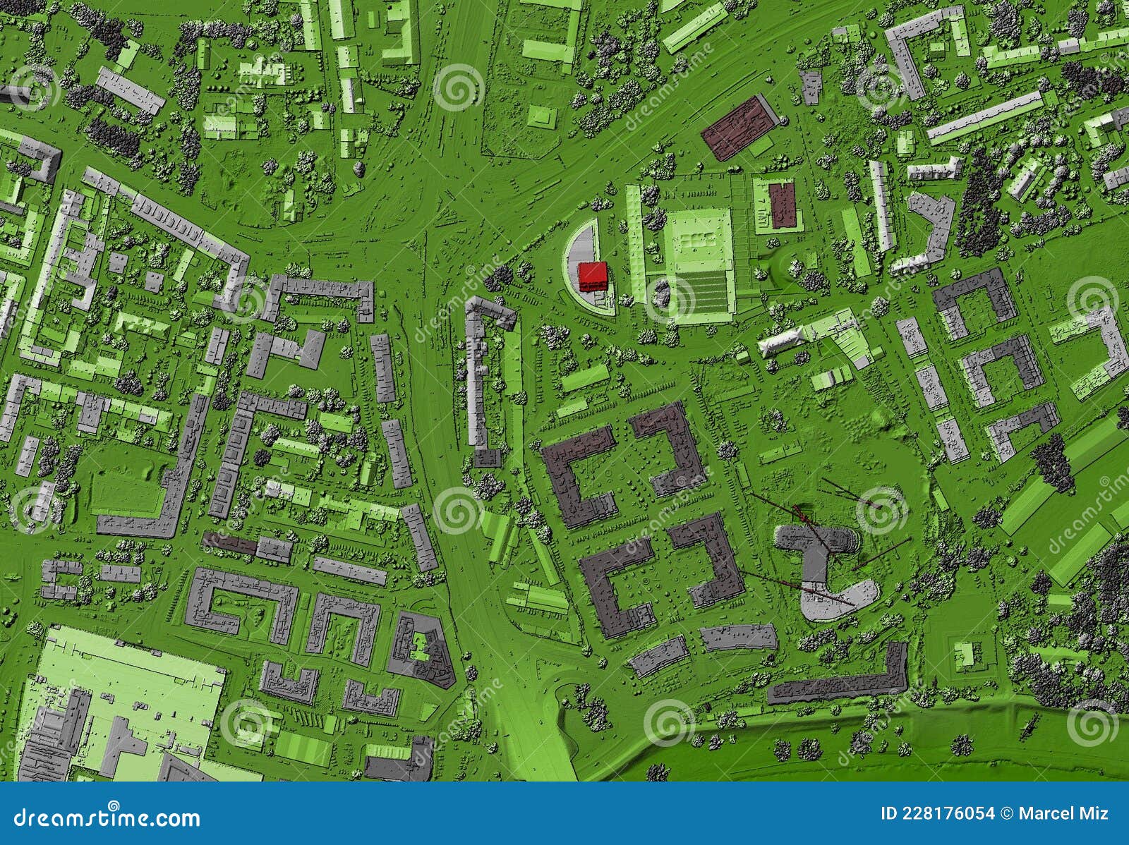 Map of Elevation of a City Urban Area with Roads and Junctions for GIS ...