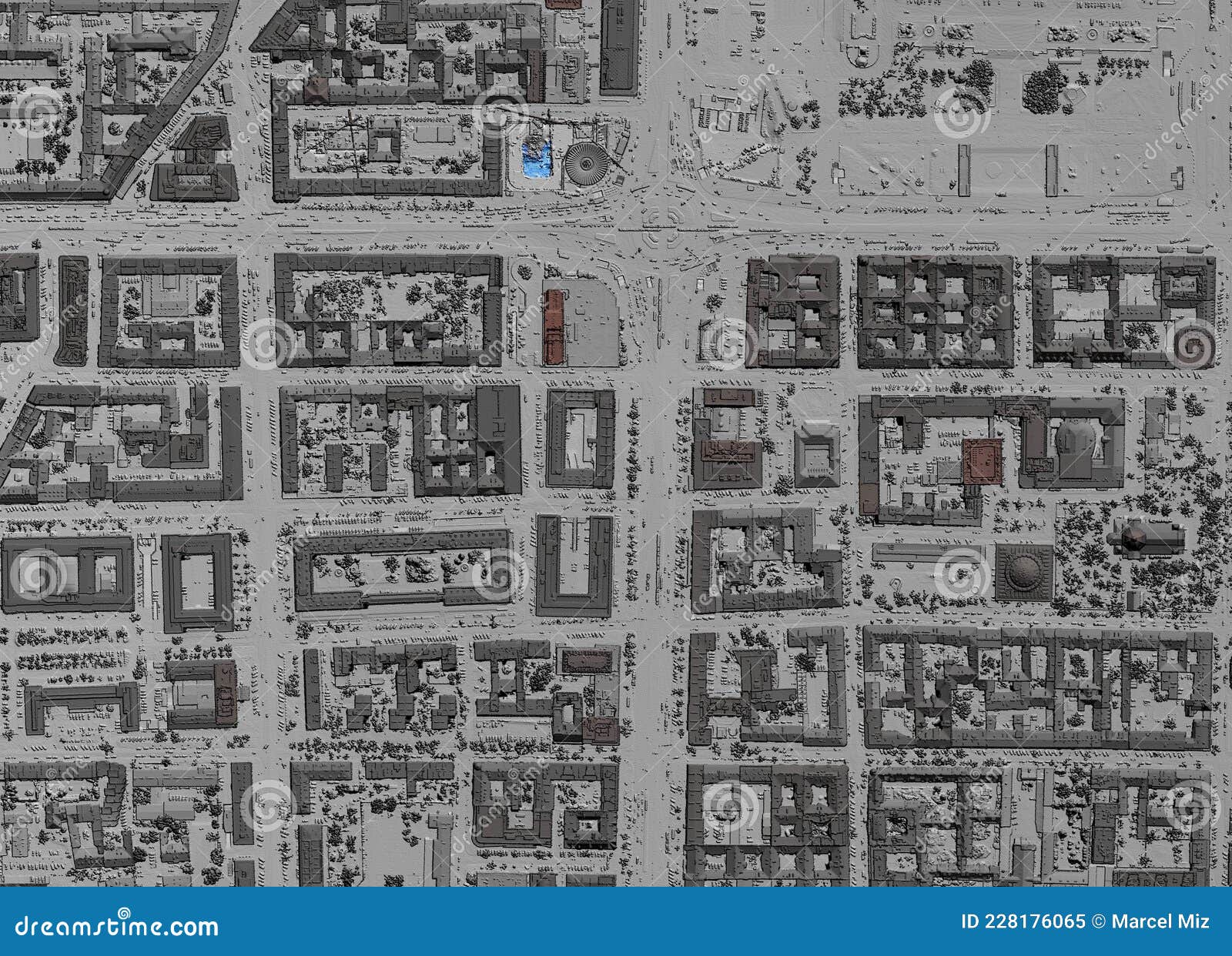 Map of Elevation of a City Urban Area with Roads and Junctions for GIS ...