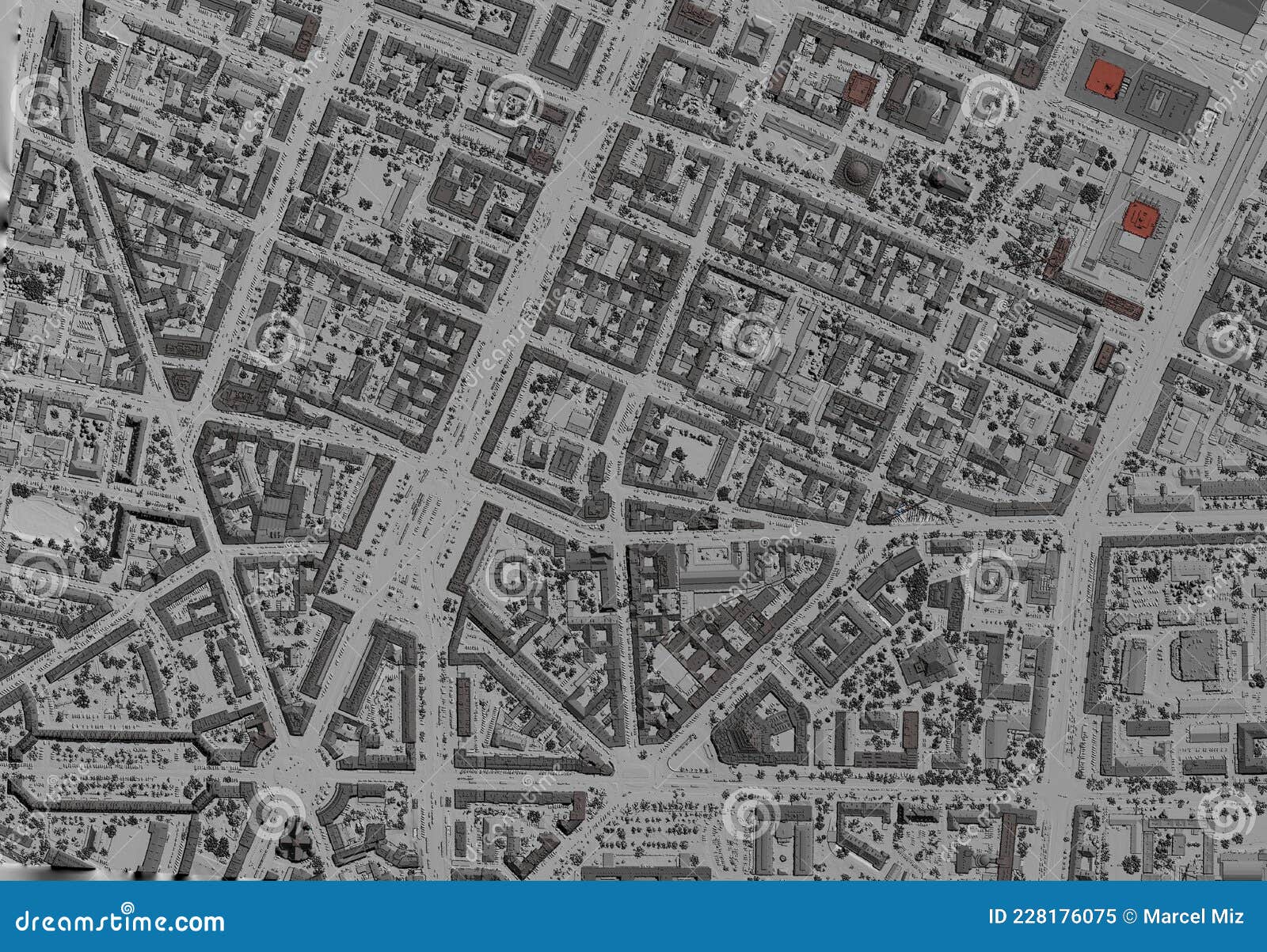 Map of Elevation of a City Urban Area with Roads and Junctions for GIS ...