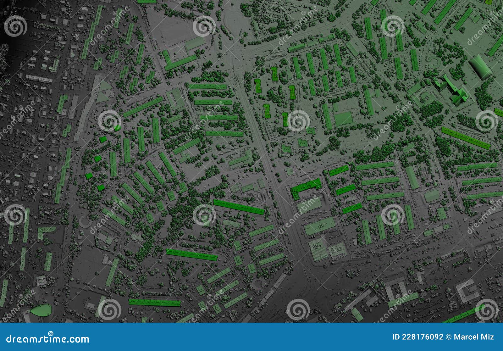 Map of Elevation of a City Urban Area with Roads and Junctions for GIS ...