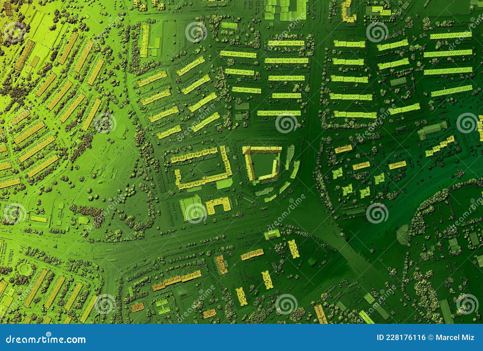 Map of Elevation of a City Urban Area with Roads and Junctions for GIS ...