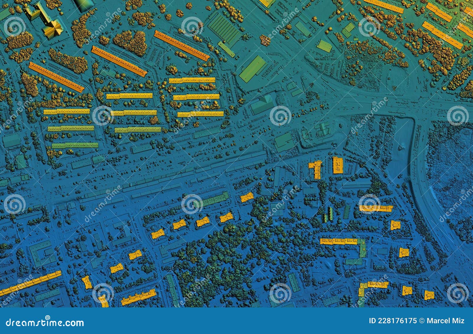 Map of Elevation of a City Urban Area with Roads and Junctions for GIS ...