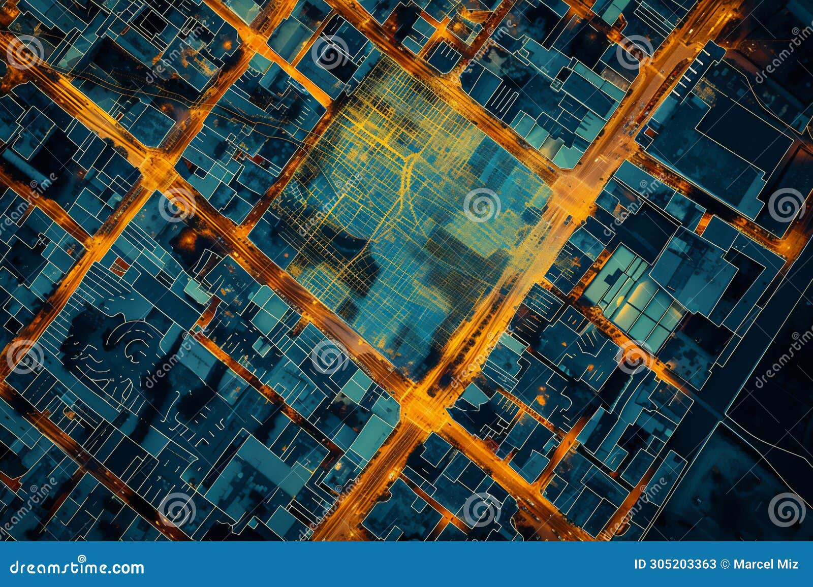Map of Elevation of a City Urban Area with Roads and Junctions for GIS ...