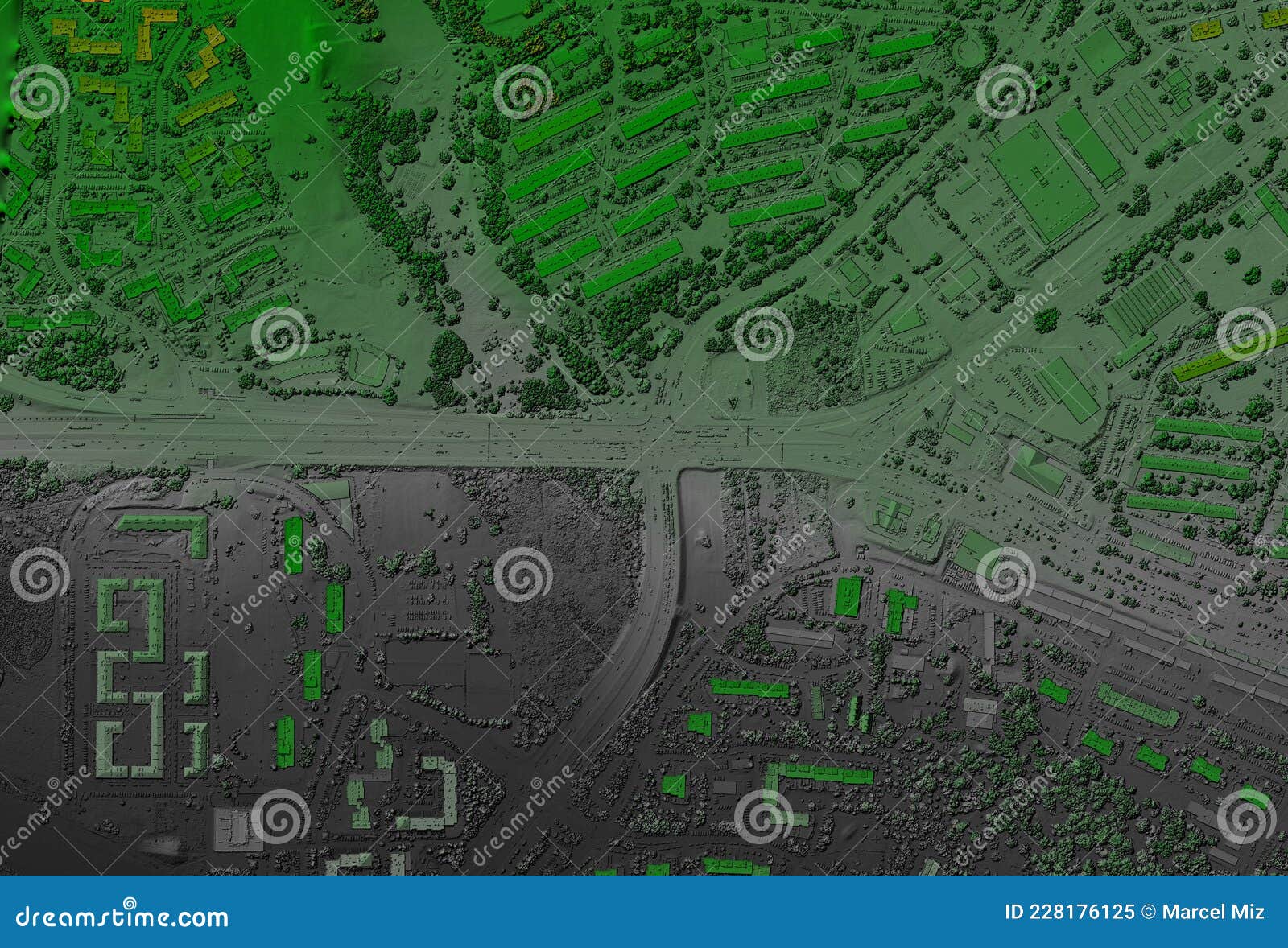 Map Of Elevation Of A City Urban Area With Roads And Junctions For GIS ...