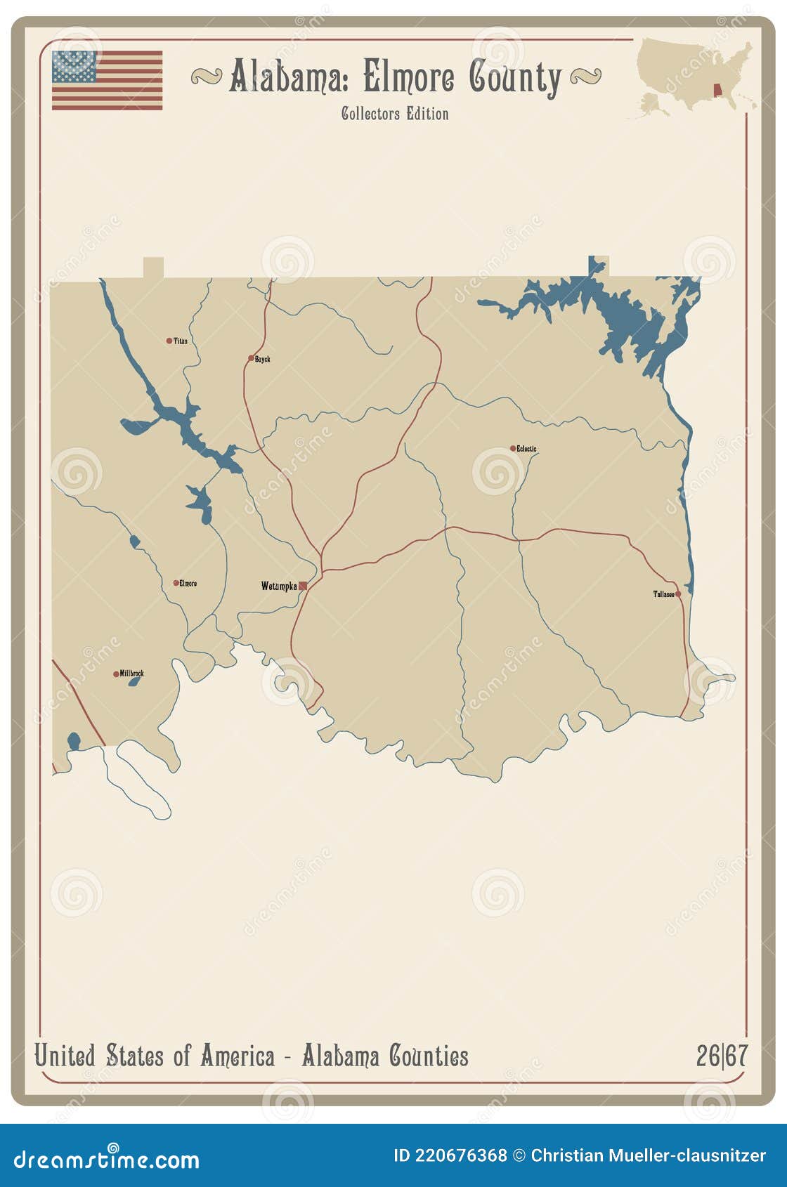 Alabama: Elmore County Map Cartoon Vector | CartoonDealer.com #91452397