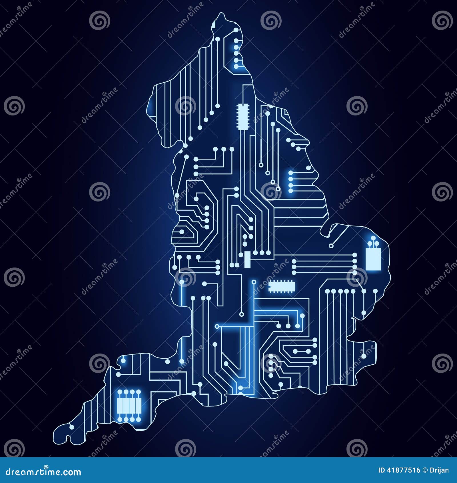 Map of England with Electronic Circuit Stock Vector - Illustration of ...