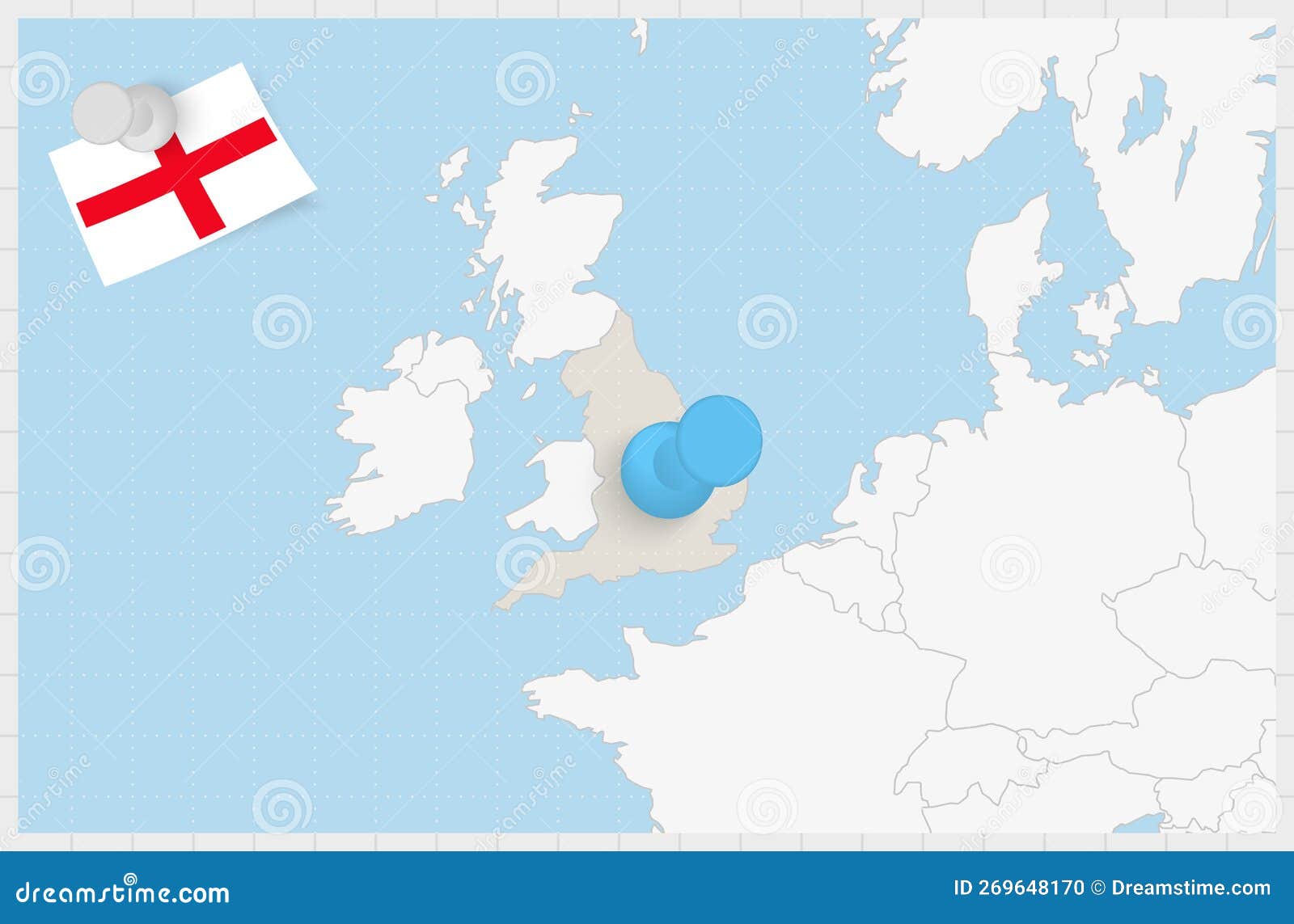Map of England with a Pinned Blue Pin. Pinned Flag of England Stock ...