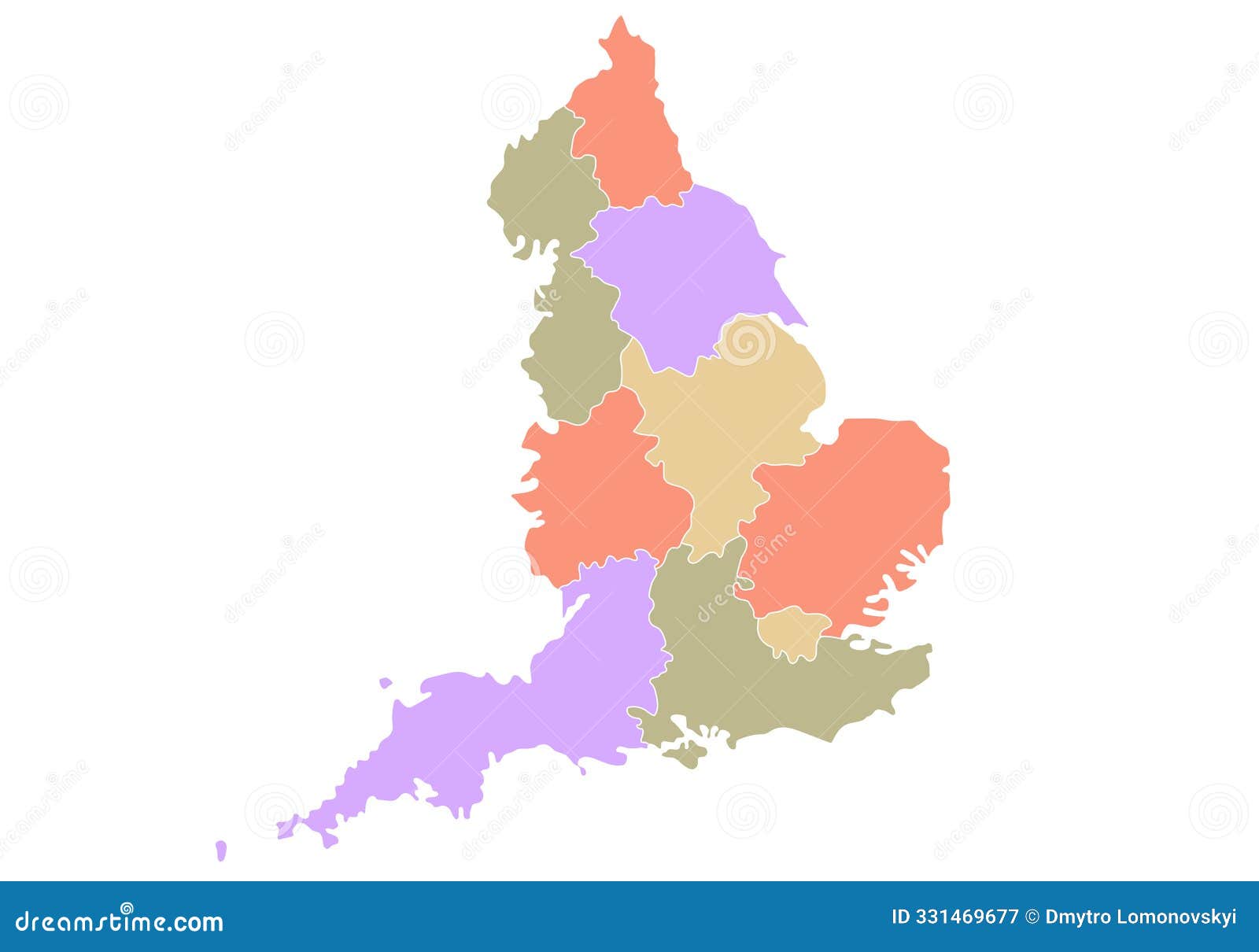 Map of England by Region in Different Colors Stock Illustration ...