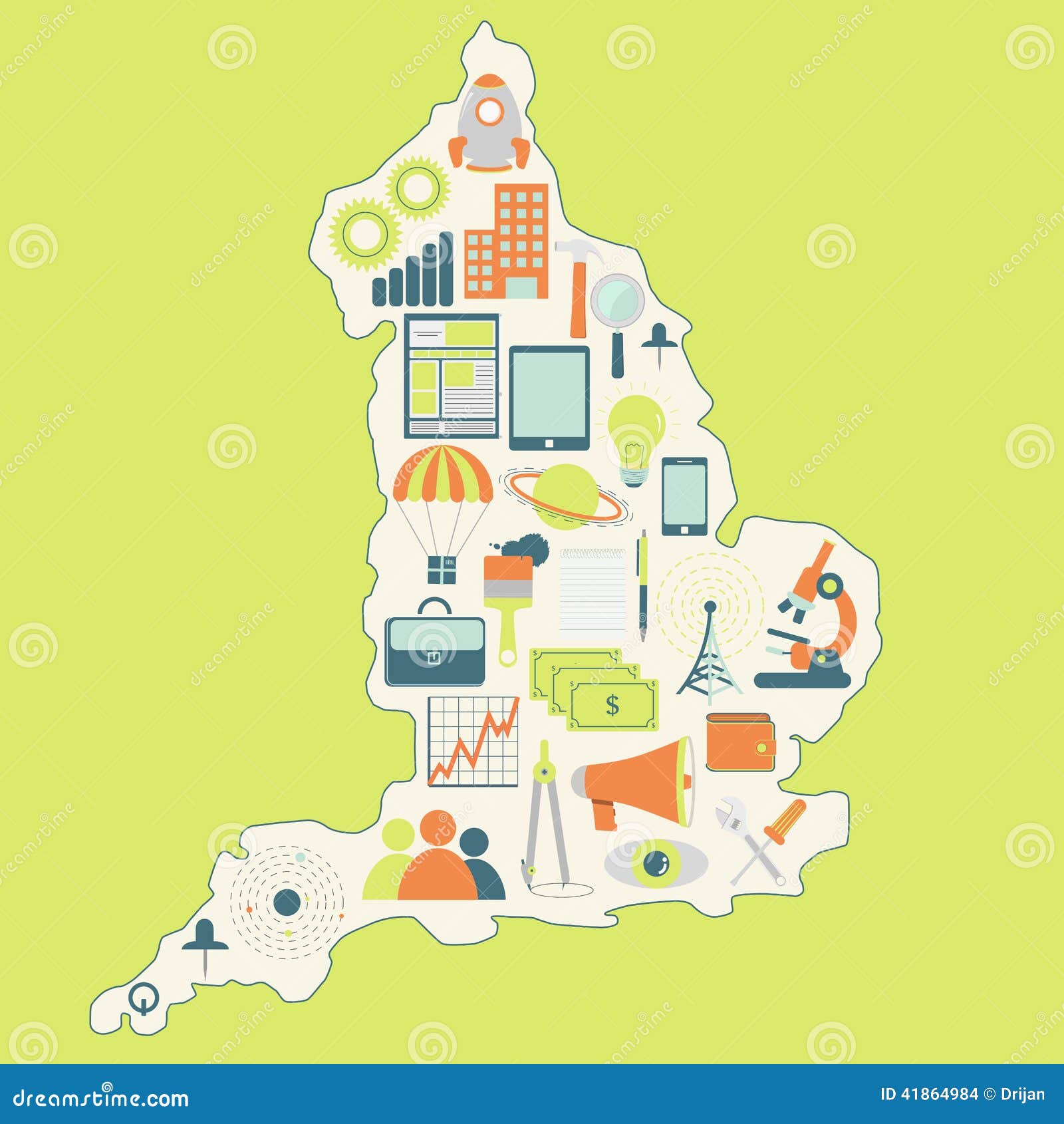 Map of England with Technology Icons Stock Vector - Illustration of ...