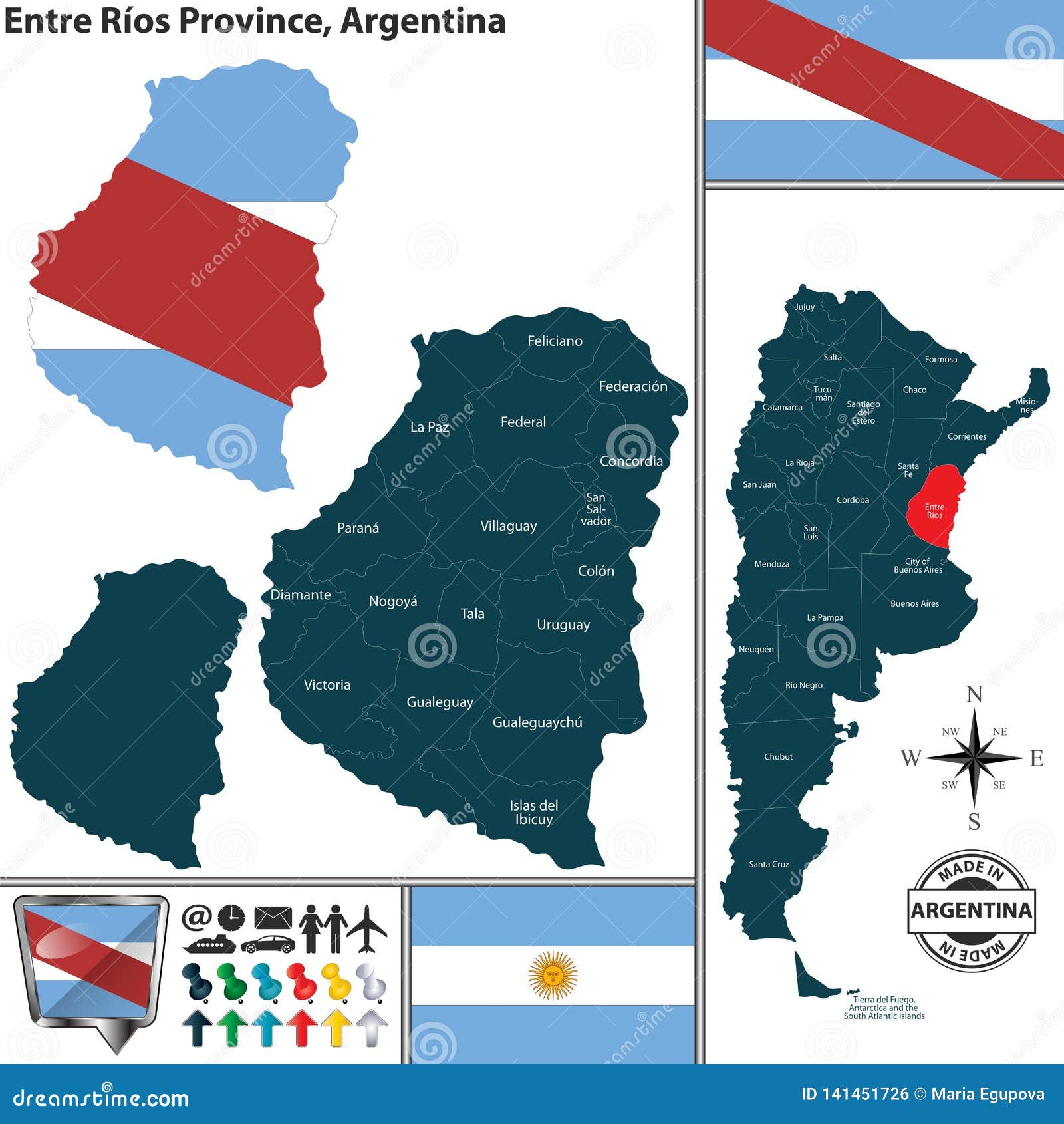 Map of Entre Rios Province, Argentina Stock Vector - Illustration of ...