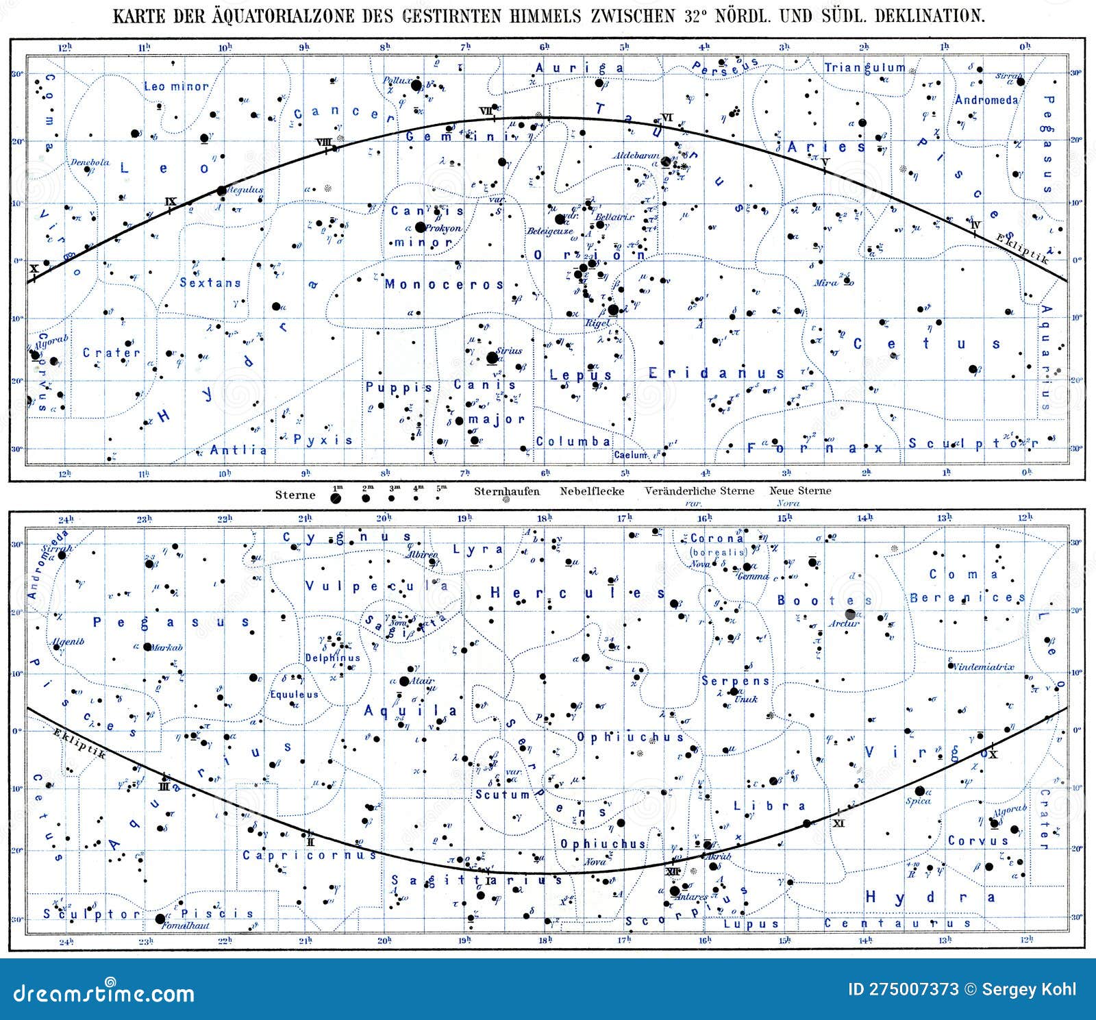 Map of the Equatorial Zone of the Starry Sky between 32° North and ...