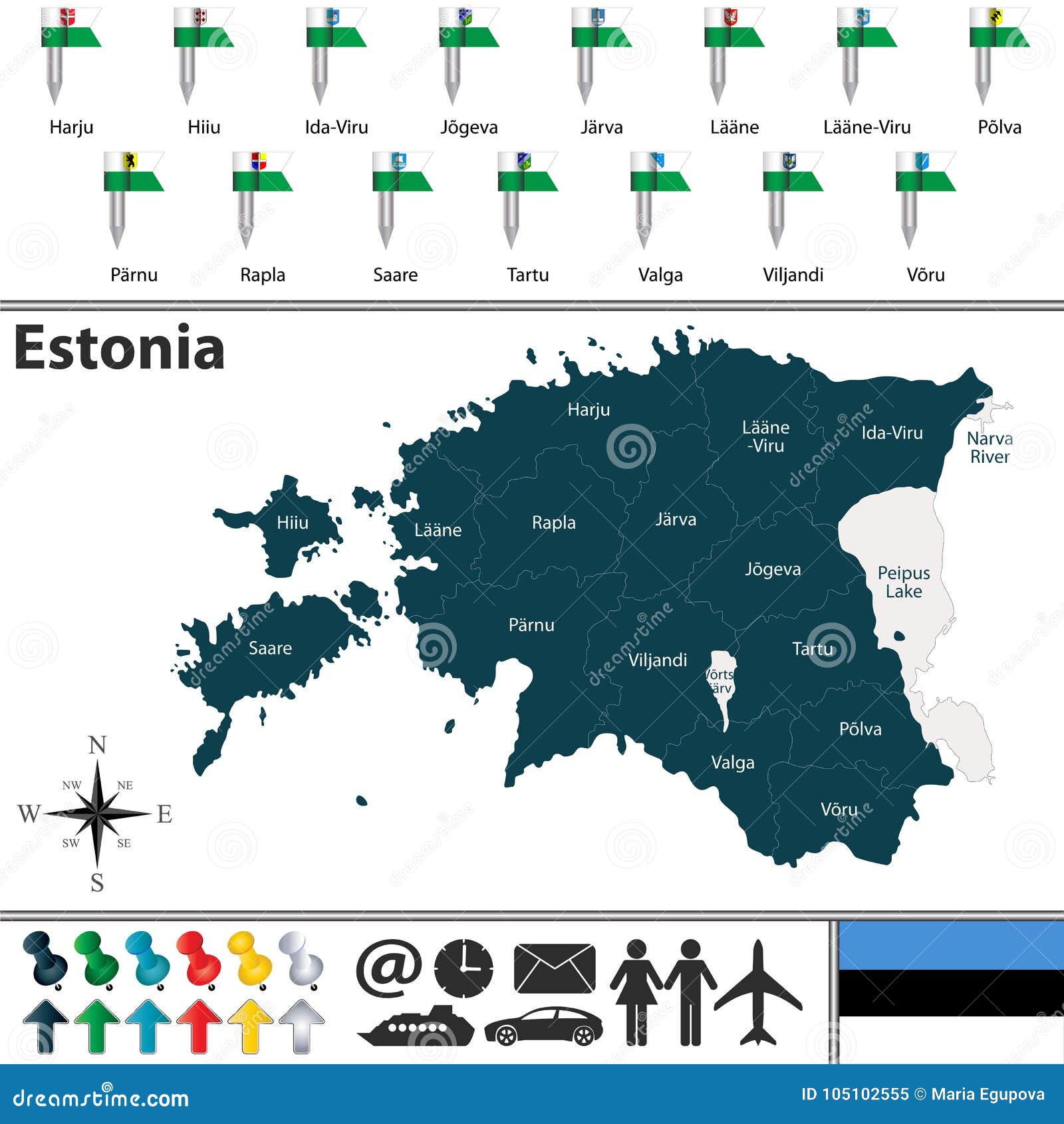 Map of Estonia stock vector. Illustration of country - 105102555