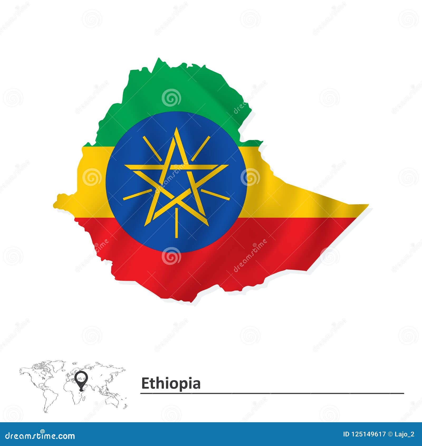 Map of Ethiopia with flag stock vector. Illustration of state - 125149617