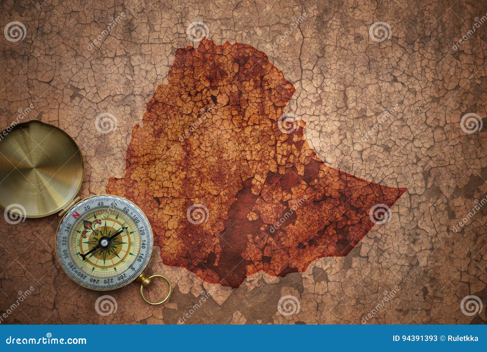 Map of Ethiopia on a Old Vintage Crack Paper Stock Image - Image of ...