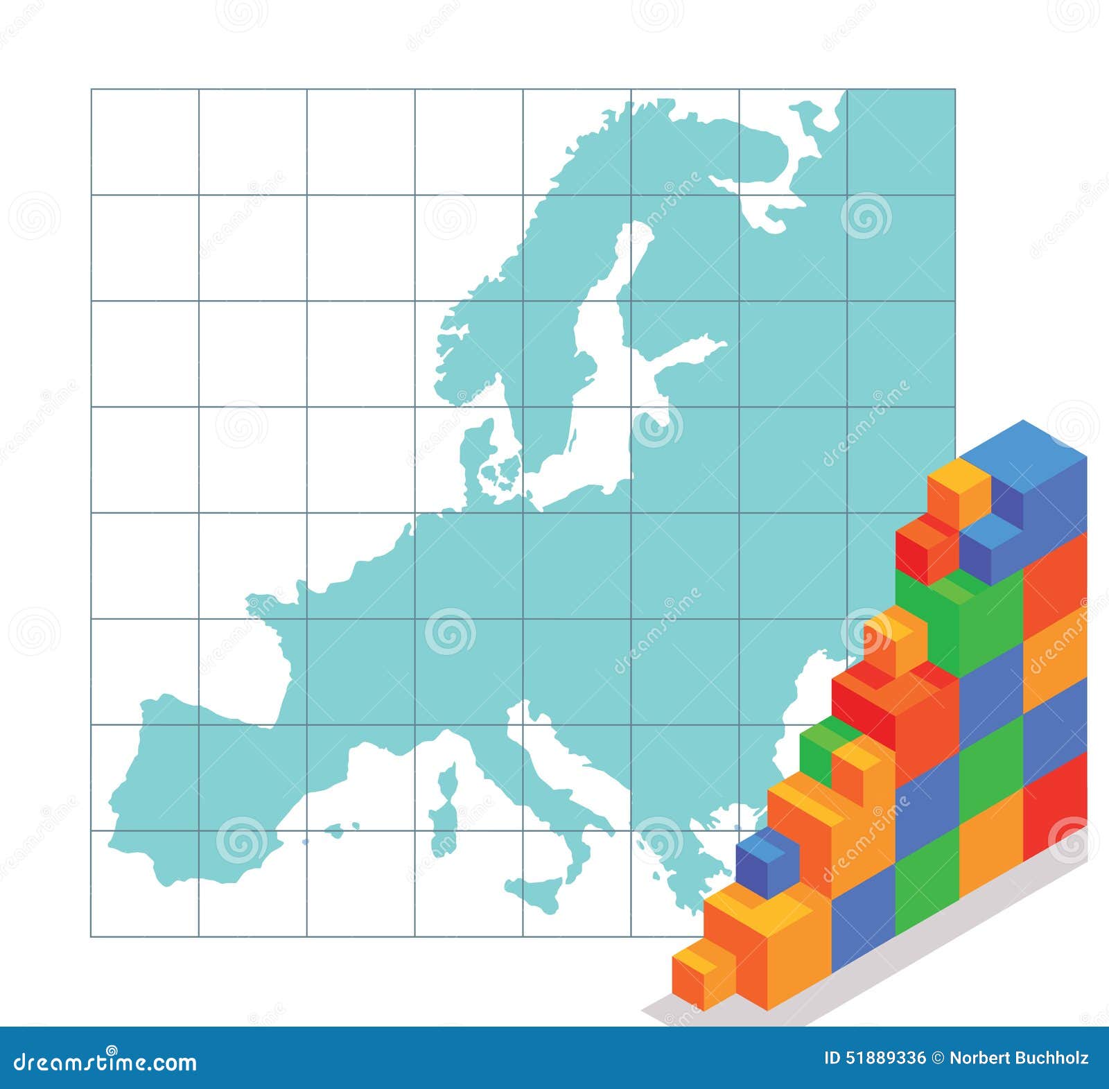 Map of Europe and Bar Chart Stock Vector - Illustration of dimensional ...