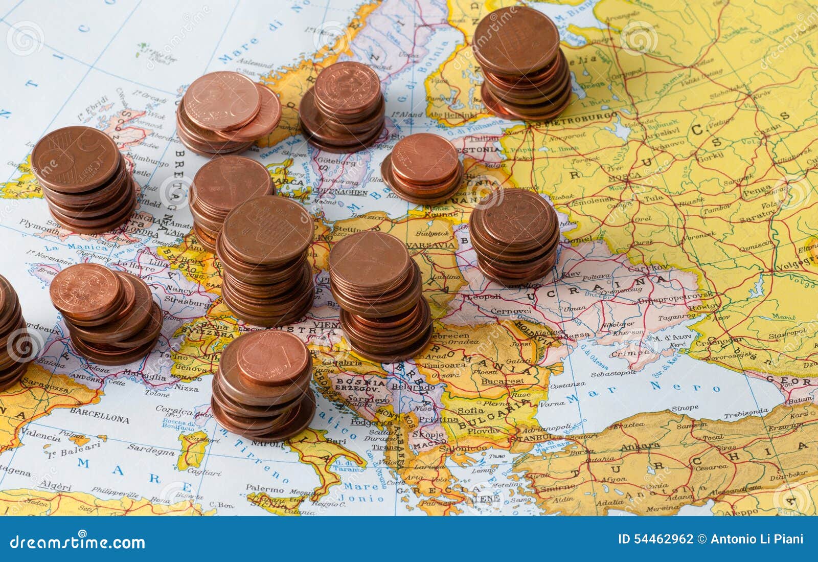 Map of Europe with coins stock photo. Image of euro, investment - 54462962