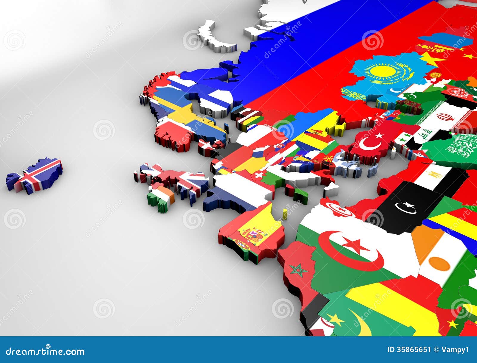 Map of Europe with 3d Textures Flags Stock Illustration - Illustration ...