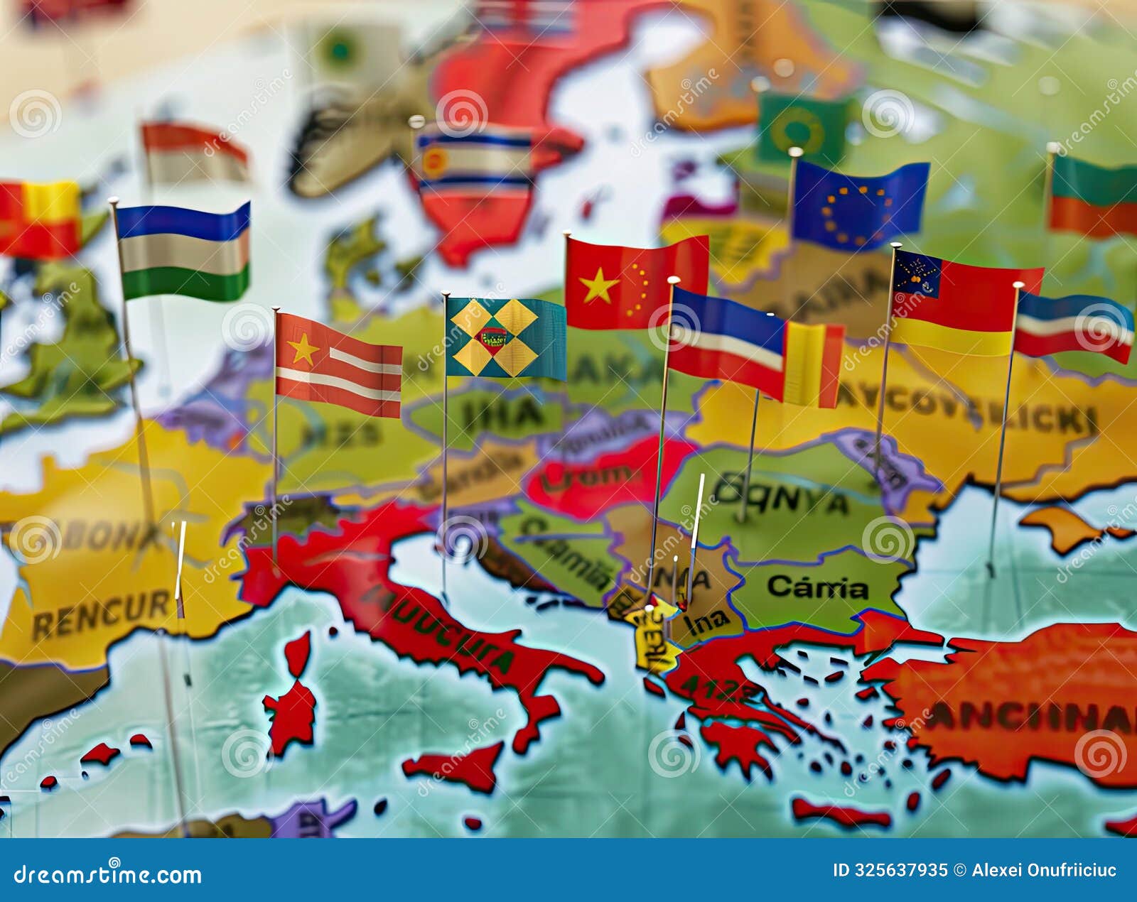 An Illustration Showing European Flags Overlaying a Map Stock ...