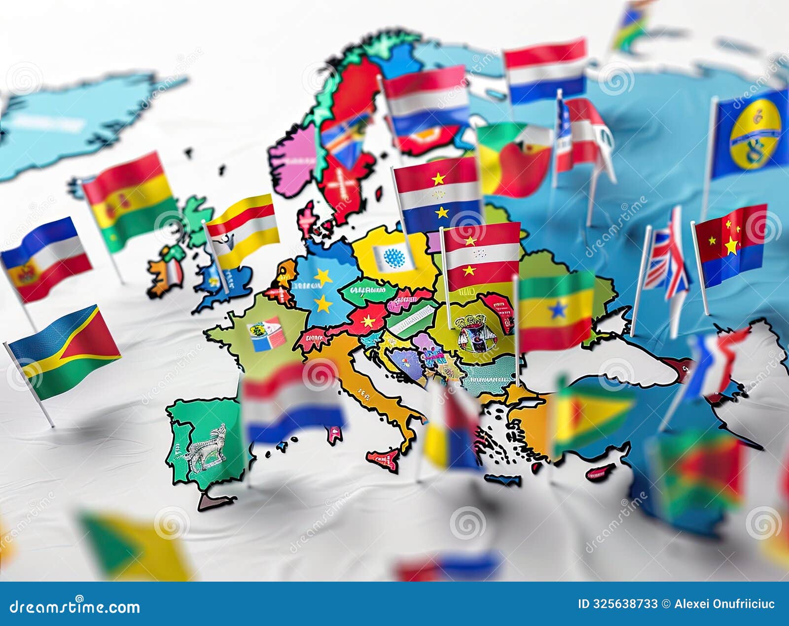 An Illustration Showing European Flags Overlaying a Map Stock ...