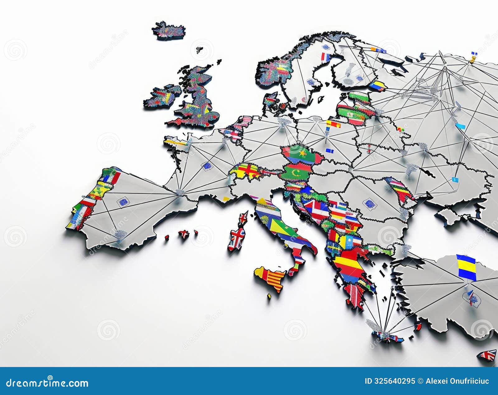 An Illustration Showing European Flags Overlaying a Map Stock ...