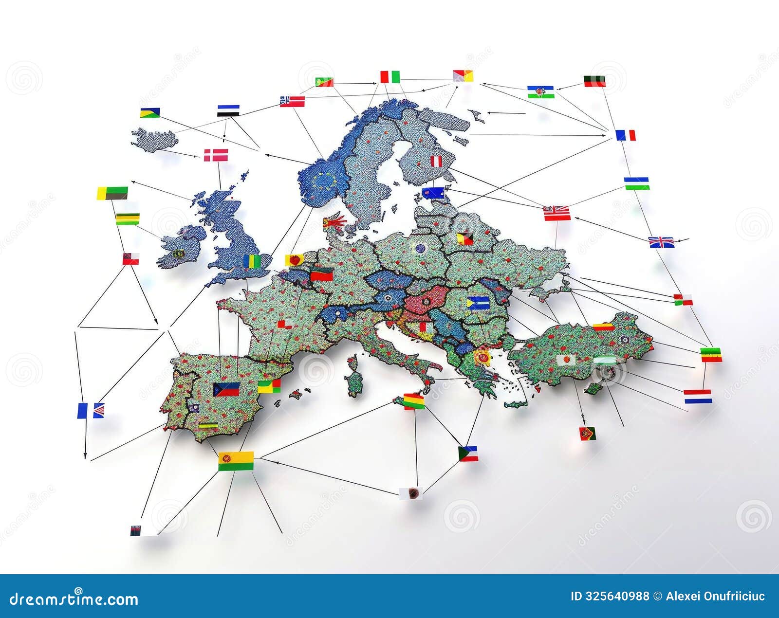 An Illustration Showing European Flags Overlaying a Map Stock Photo ...