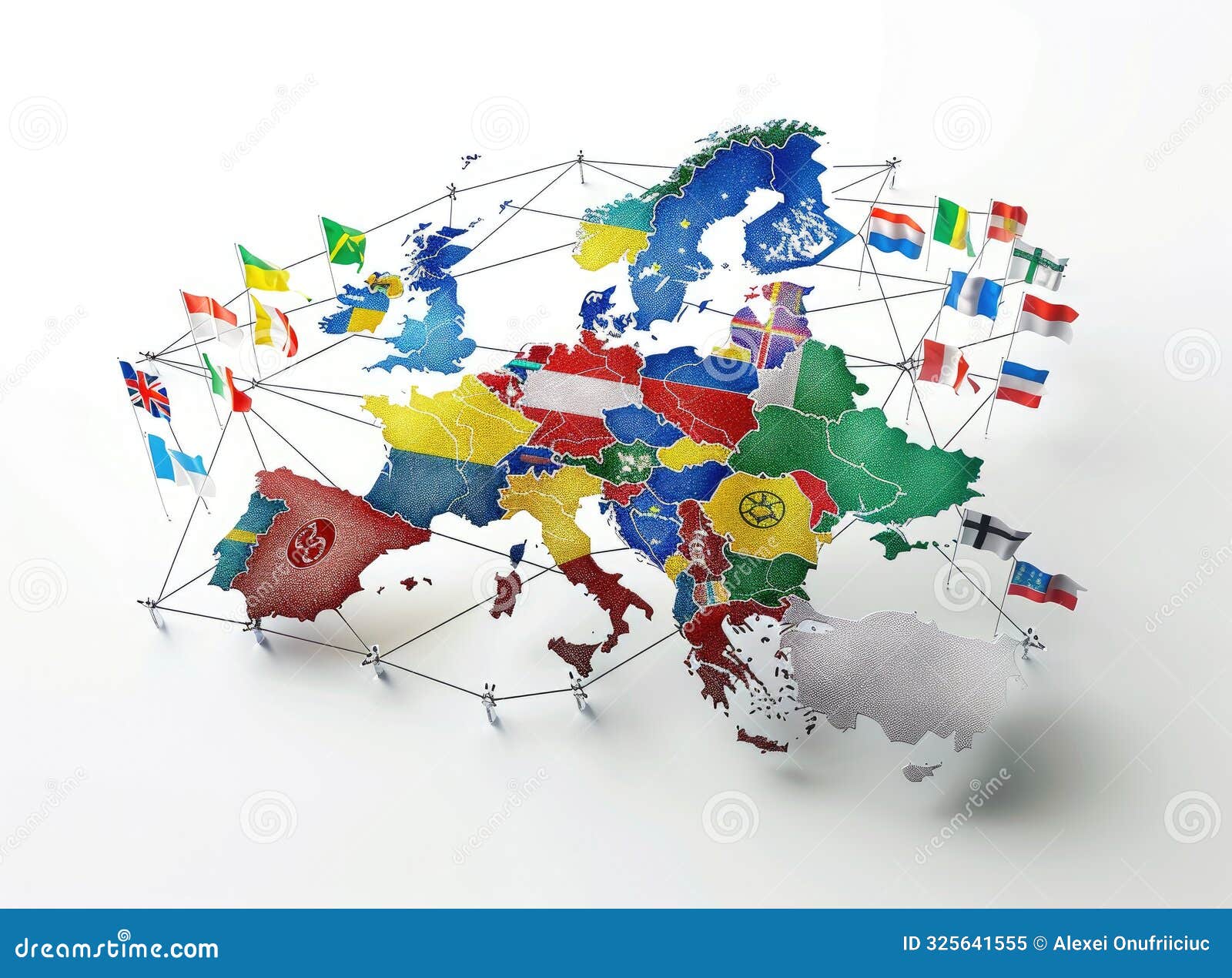 An Illustration Showing European Flags Overlaying a Map Stock Image ...
