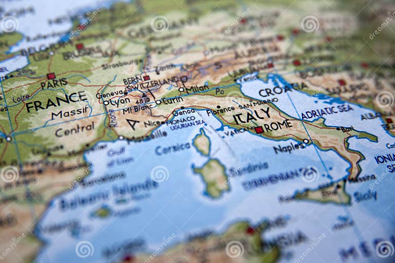 Map of Europe with Focus on Italy Stock Photo - Image of target, goal ...