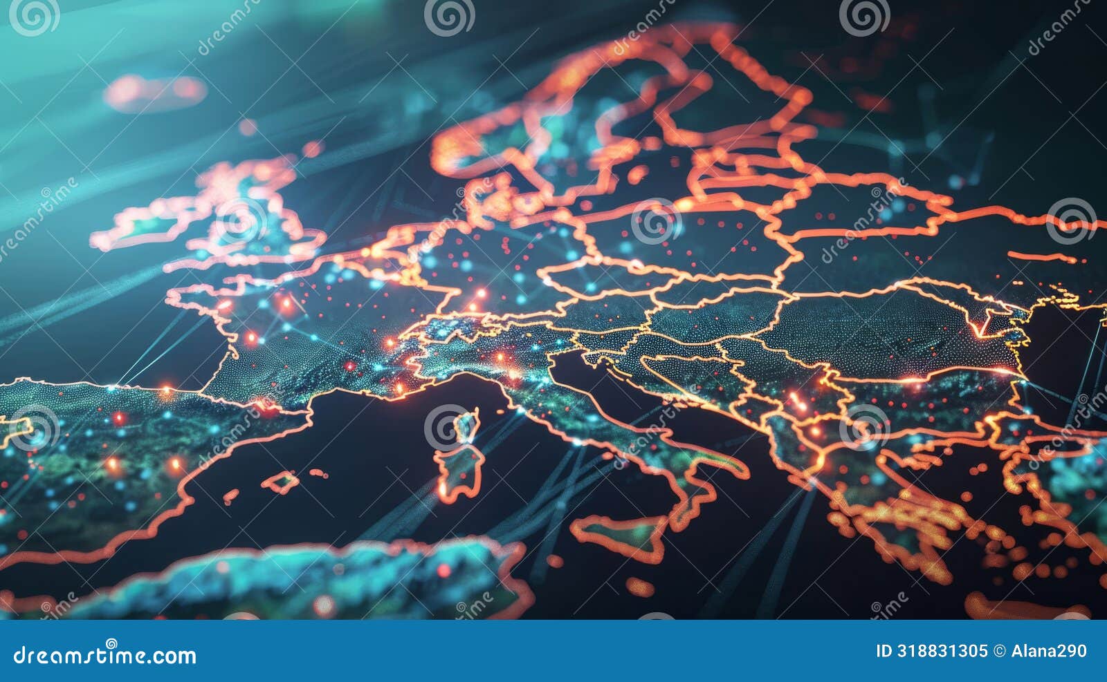 Map of Europe with Global Connection Lines and Lights. Worldwide ...