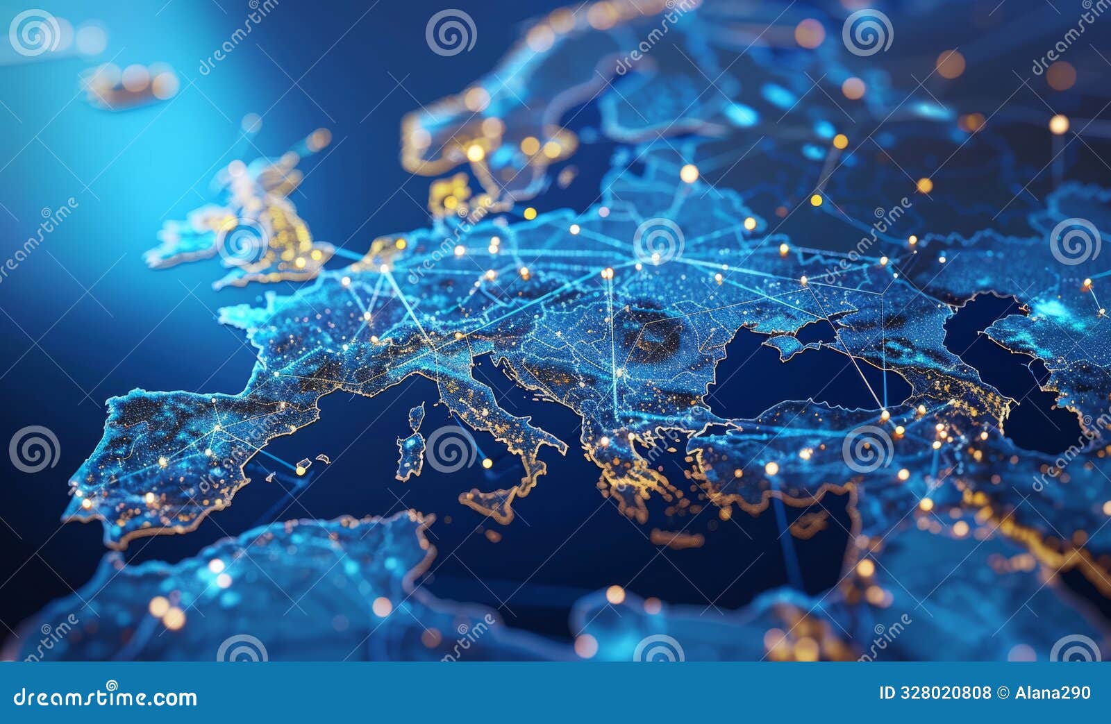 Map of Europe with Global Connection Lines and Lights. Worldwide ...