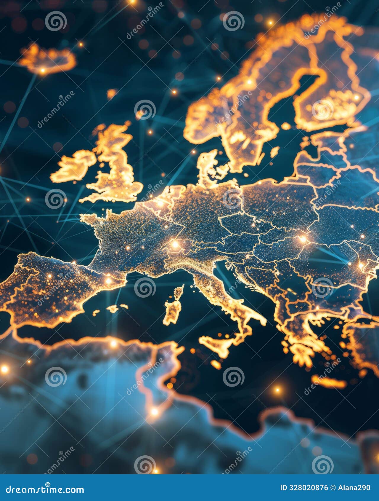 Map of Europe with Global Connection Lines and Lights. Worldwide ...