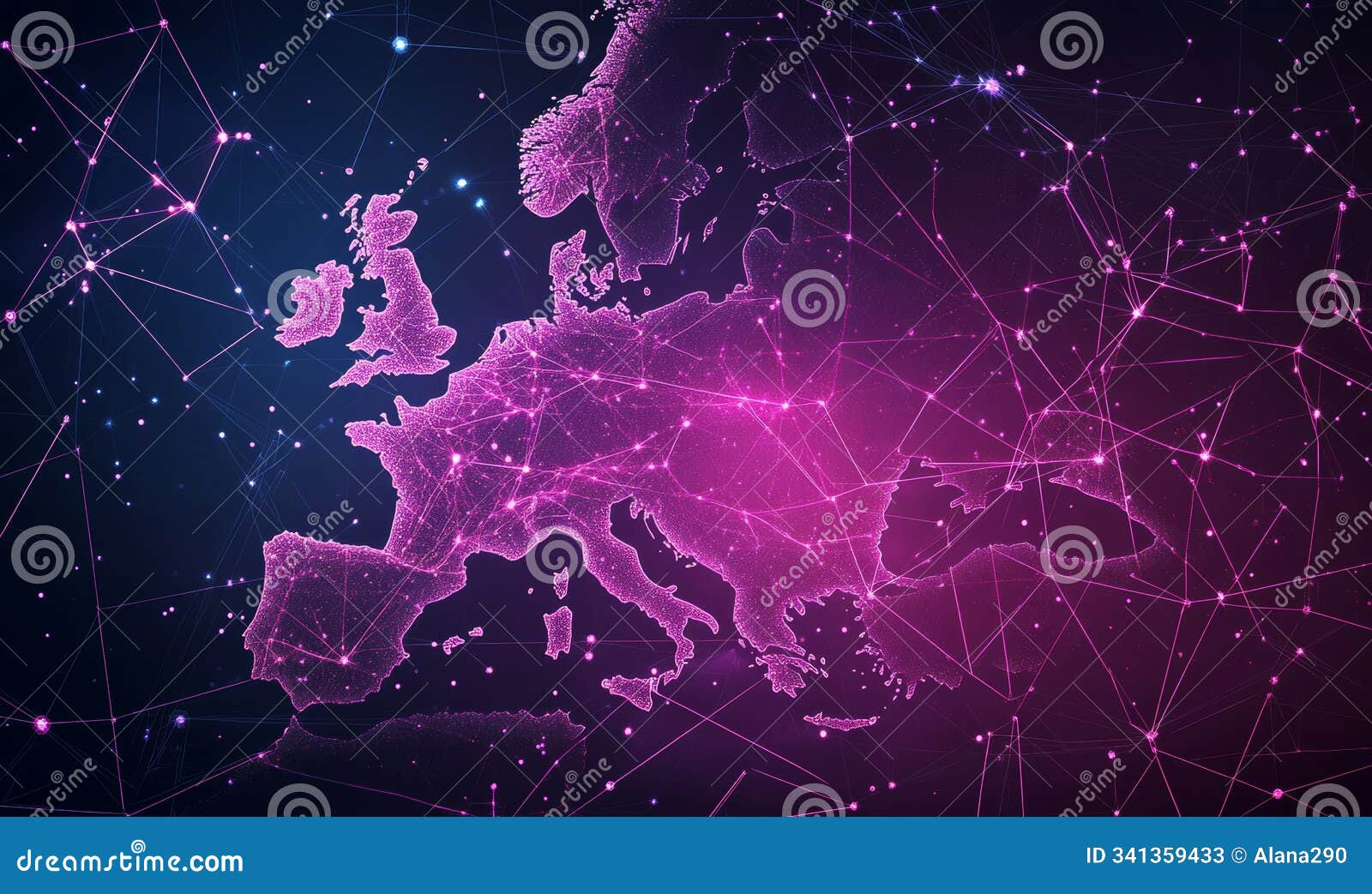 Map of Europe with Global Connection Lines and Lights. Worldwide ...
