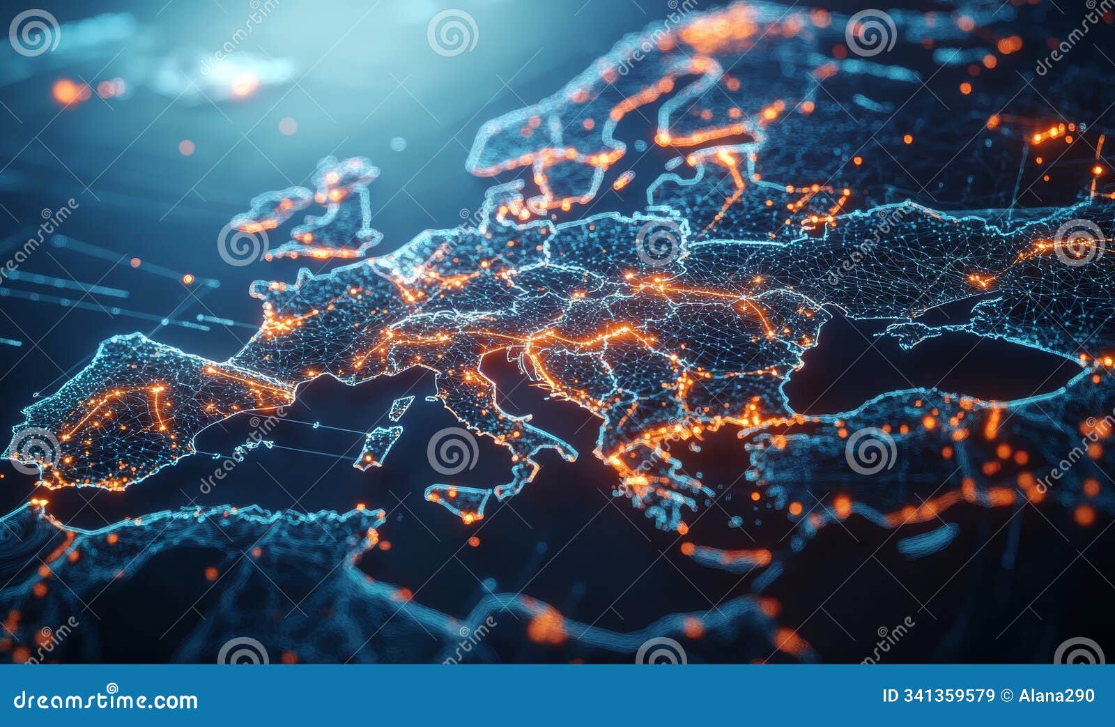 Map of Europe with Global Connection Lines and Lights. Worldwide ...