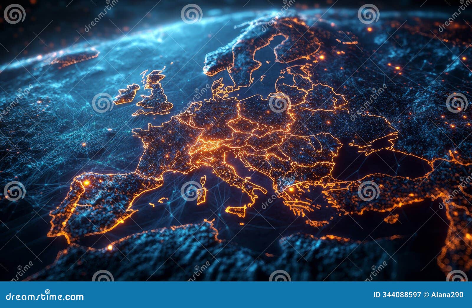 Map of Europe with Global Connection Lines and Lights. Worldwide ...