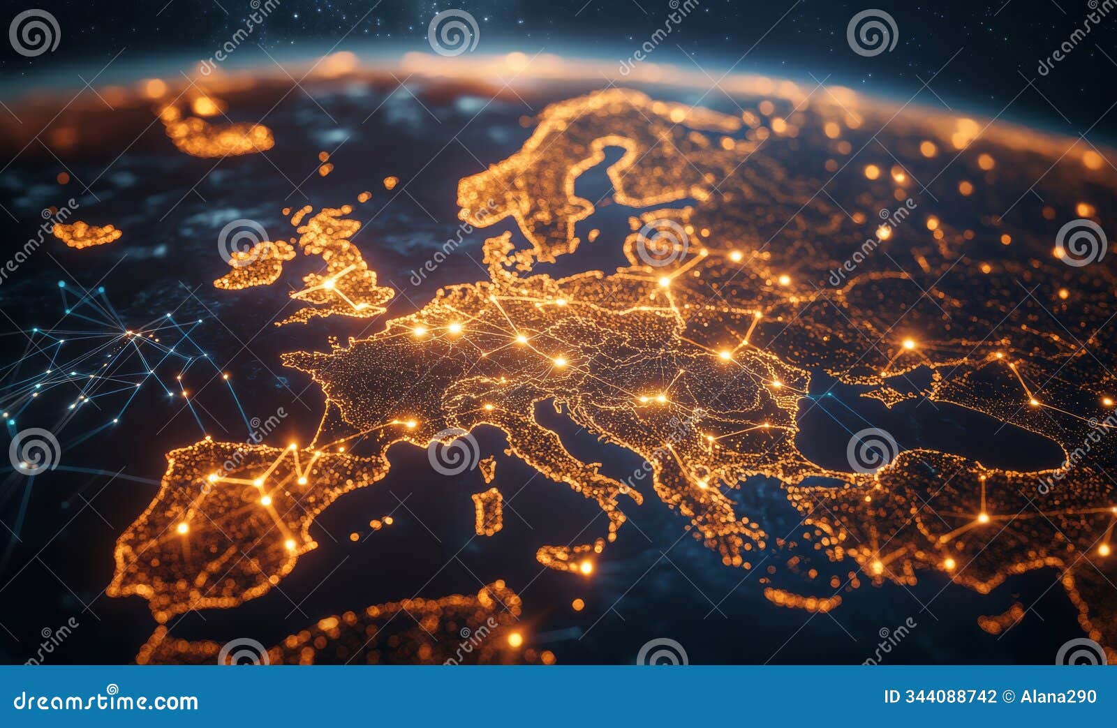 Map of Europe with Global Connection Lines and Lights. Worldwide ...