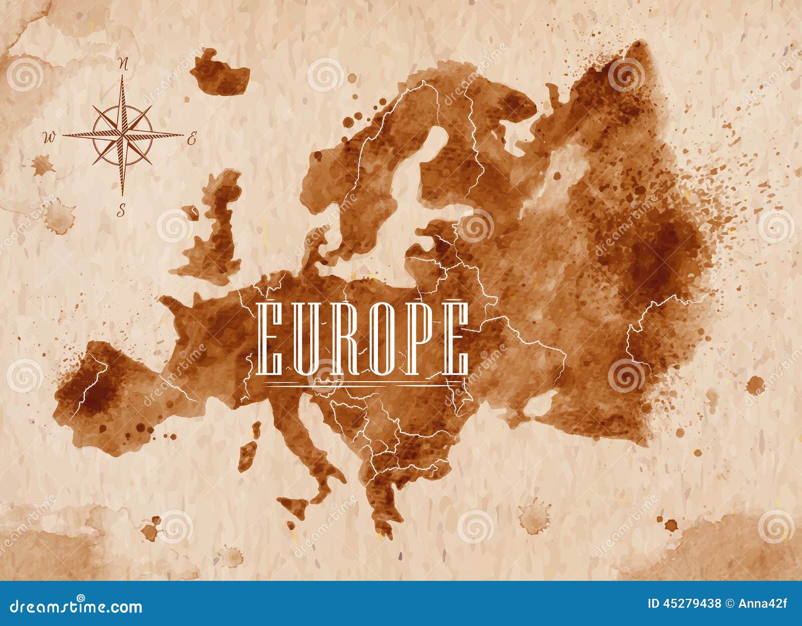 Map Europe retro stock vector. Illustration of compass - 45279438