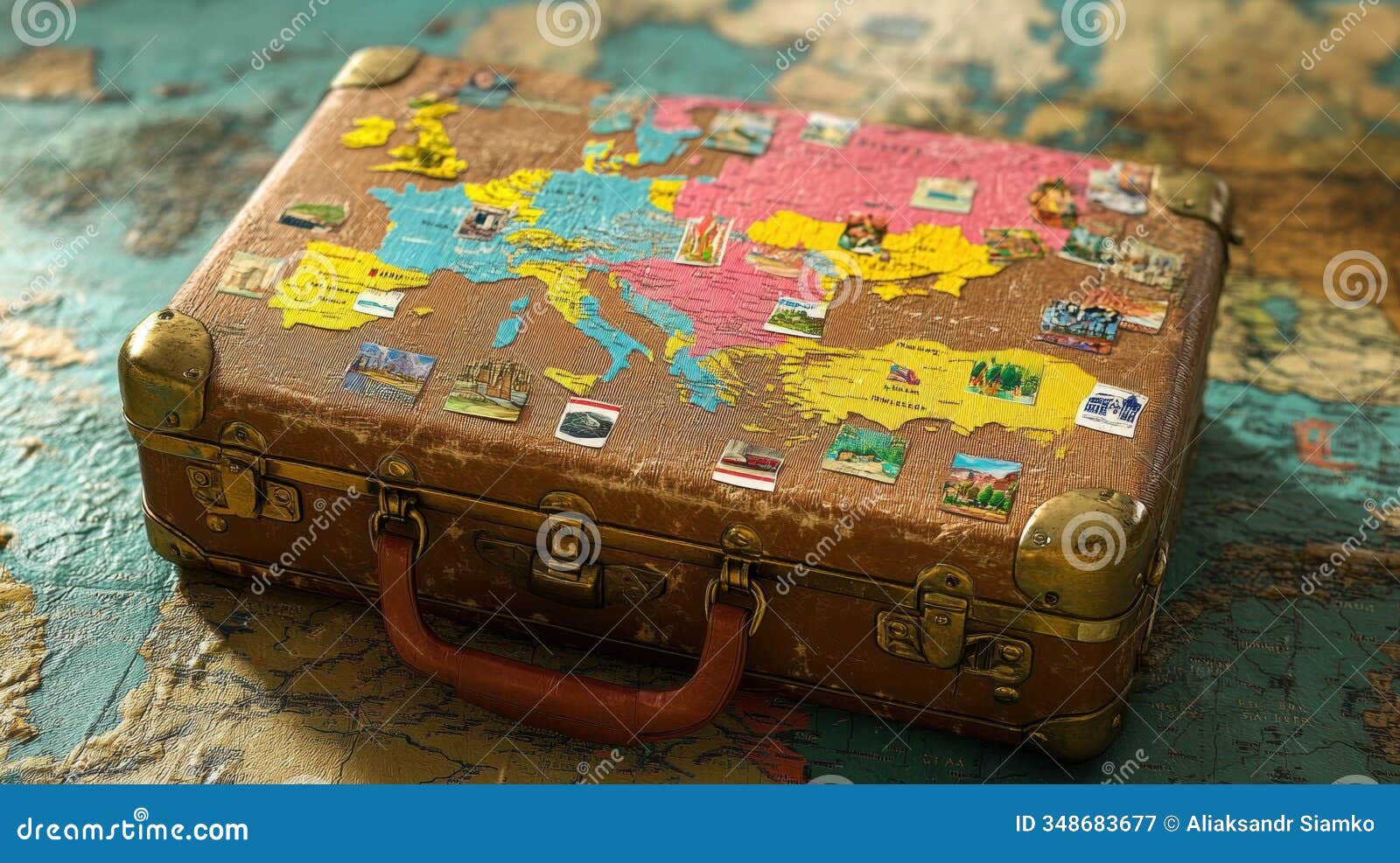 Map of Europe with a Travel Suitcase Covered in Stickers Stock ...