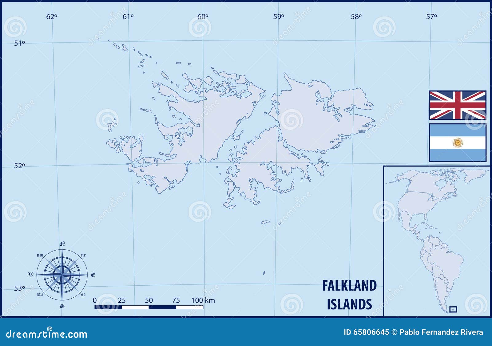 Map of Falkland Islands stock vector. Illustration of islands - 65806645