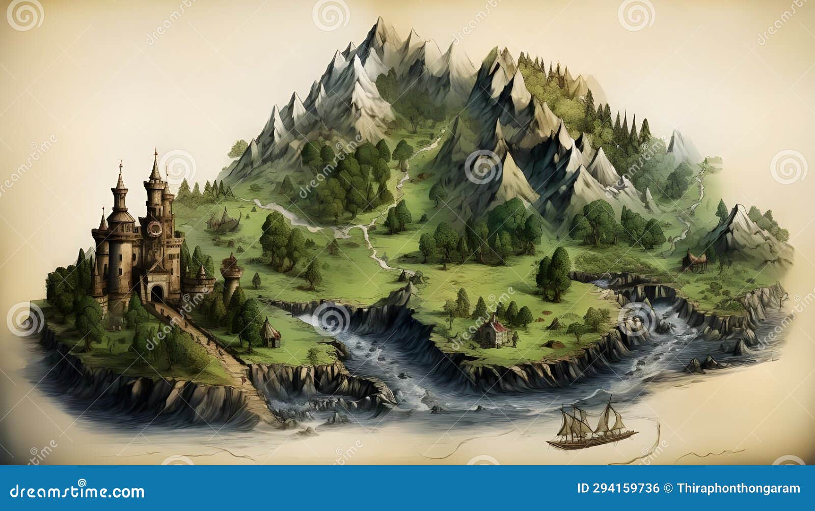 Map of fantasy land stock illustration. Illustration of fantasy - 294159736