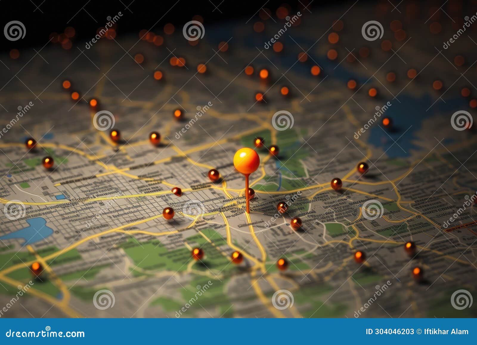 A Map Featuring Multiple Orange Pins Marking Various Points of Interest ...