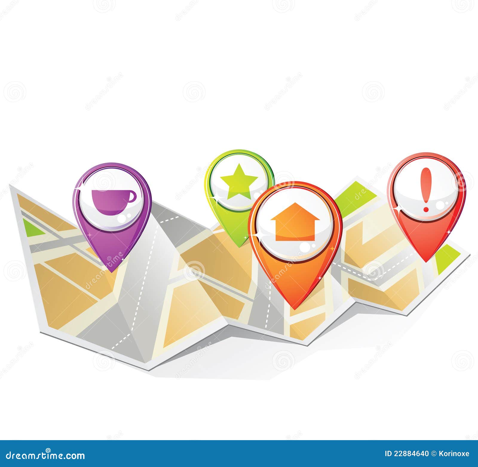 Map with a few pins stock vector. Illustration of purple - 22884640