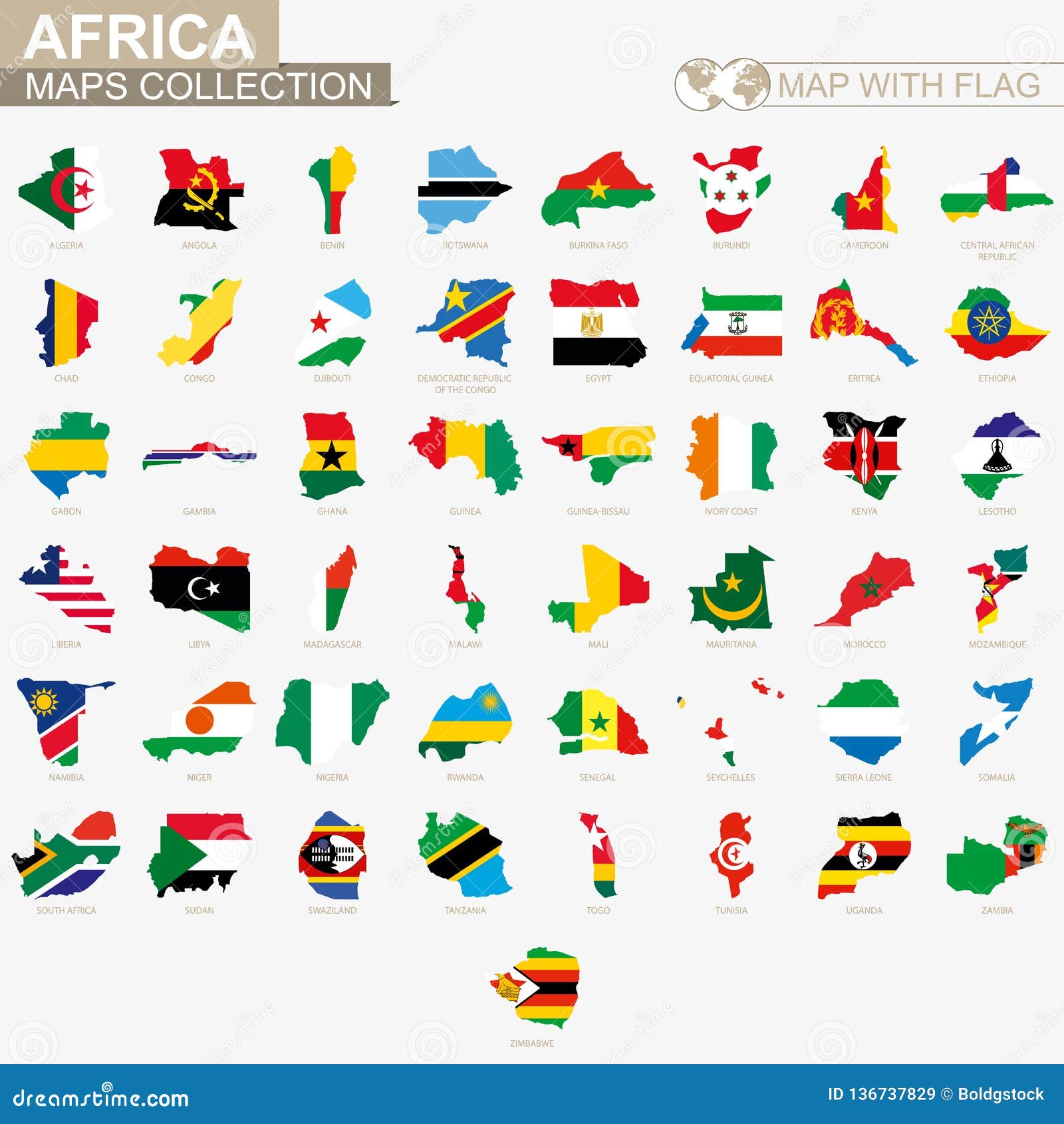 Map with Flag African Countries Collection Stock Vector - Illustration ...