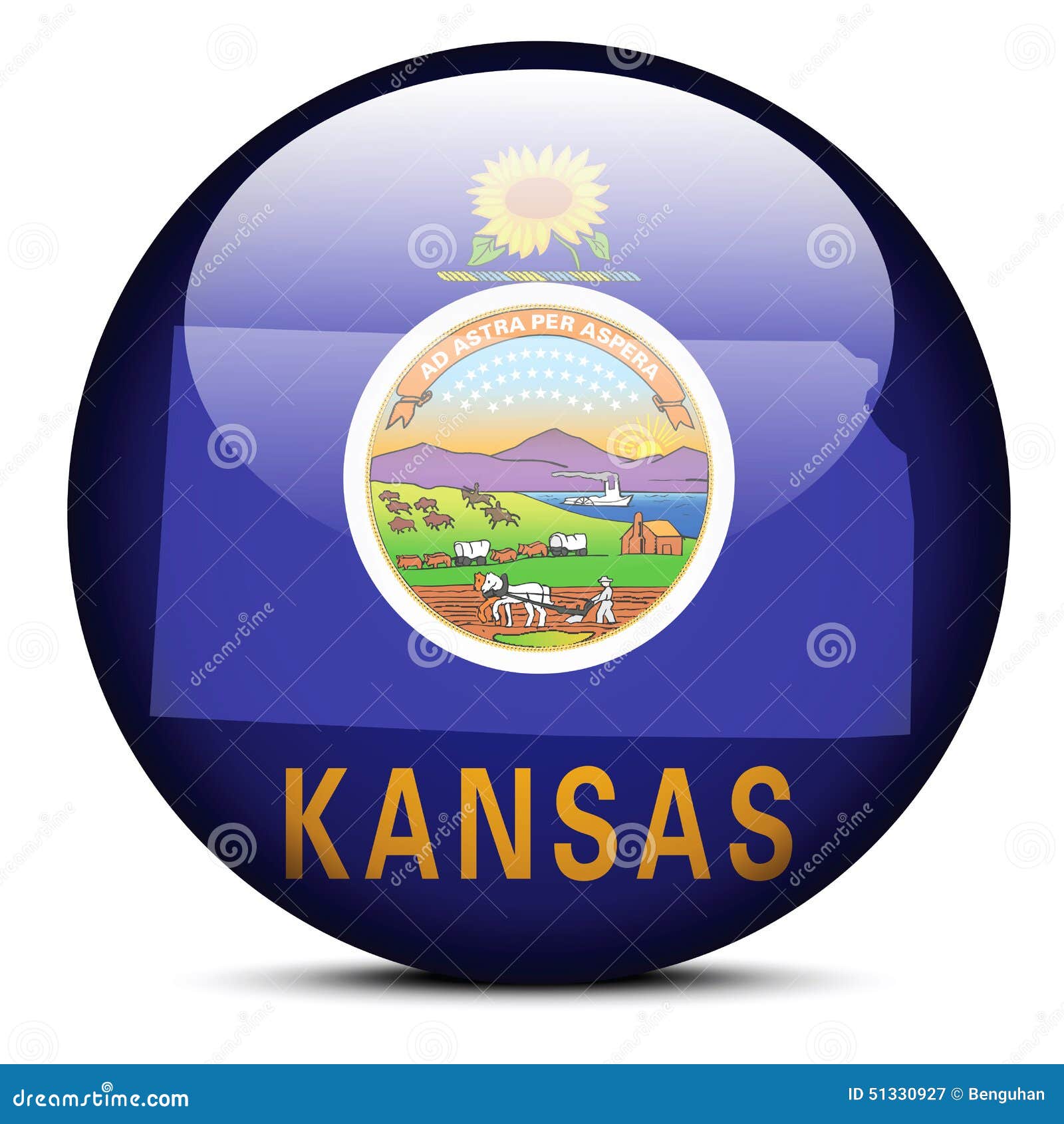 Map on Flag Button of USA Kansas State Stock Vector - Illustration of ...